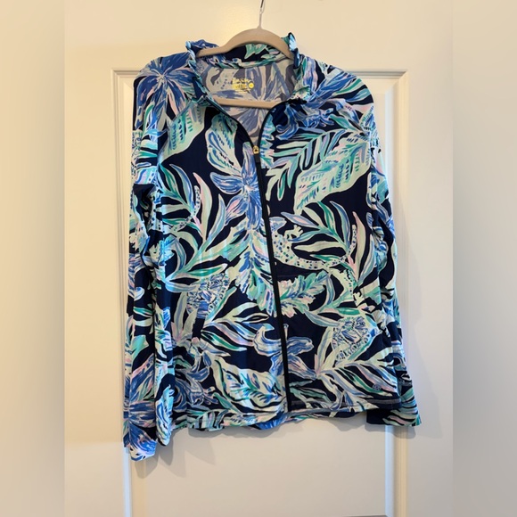 Lilly Pulitzer | Jackets & Coats | Lilly Pulitzer Blue Tropical Print ...